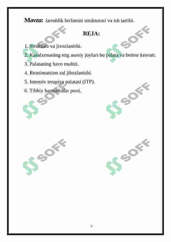 Jarrohlik bo'limini strukturasi va ish tartibi