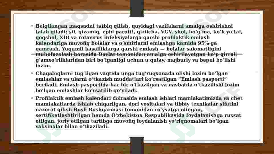Emlash kalendar rejasini tuzish asoslari