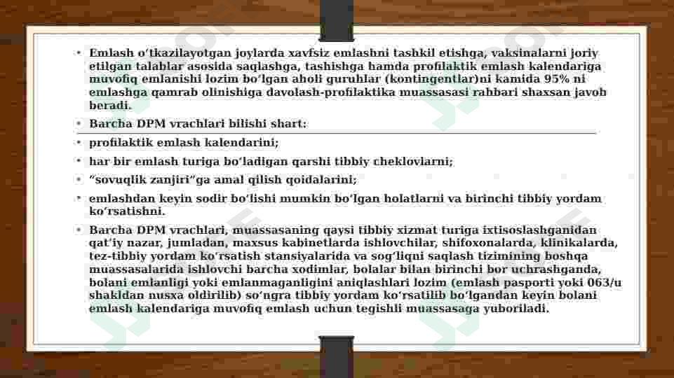 Emlash kalendar rejasini tuzish asoslari