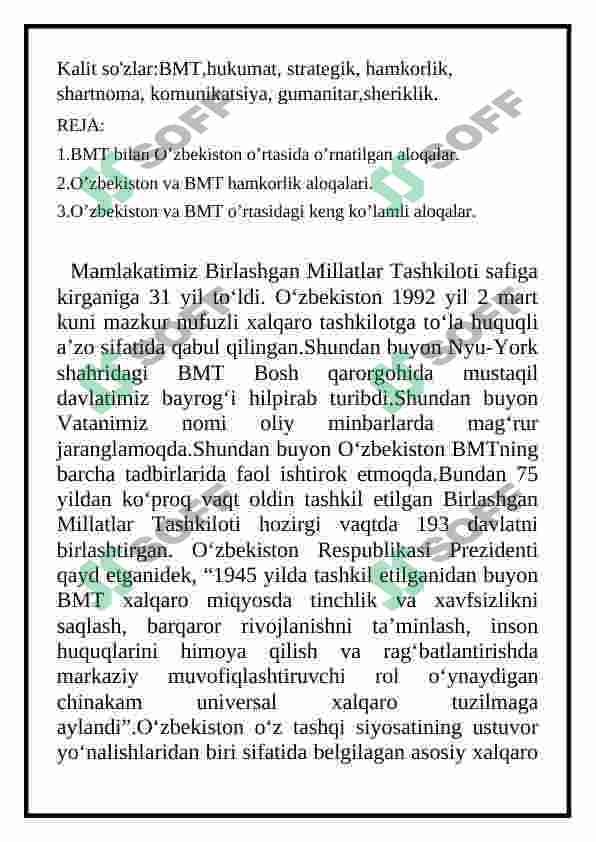 O’zbekiston va BMT aloqalari haqida