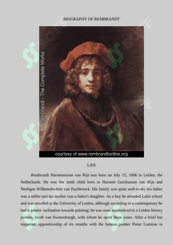 BIOGRAPHY OF REMBRANDT