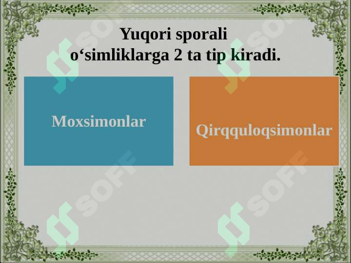 Yuksak sporali o‘simliklarning tuzilishi, ko‘payishi va ahamiyati.
