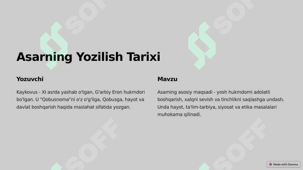 Qobusnoma: Barkamol Inson Tarbiyasi