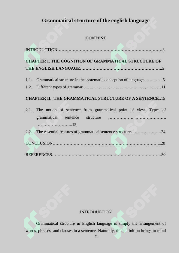 Grammatical structure of the english language