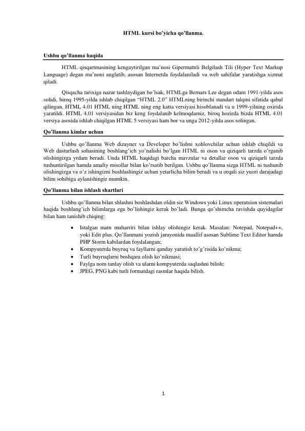 HTML qo'llanma pdf kitob 140 bet