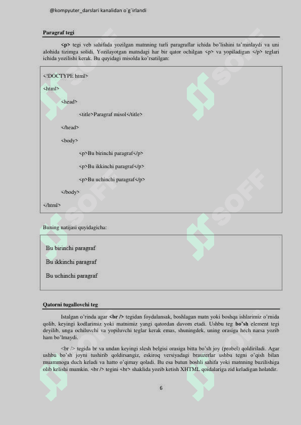 HTML qo'llanma pdf kitob 140 bet