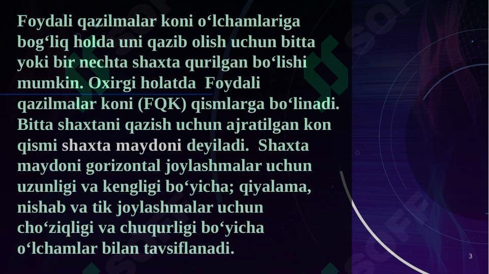 Foydali qazilma konlarini yer osti usulida qazib olishda shaxta ...