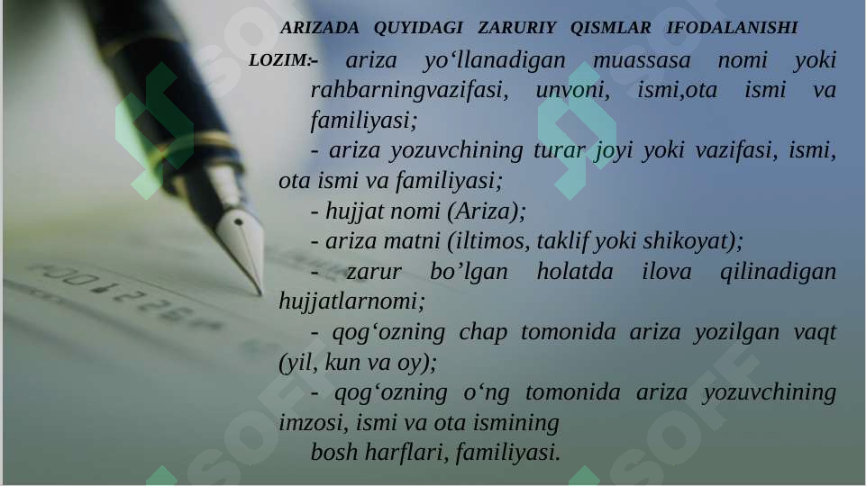 Ma'lumot-axborot hujjatlari: ariza, tushuntirish xati, bildirishnoma