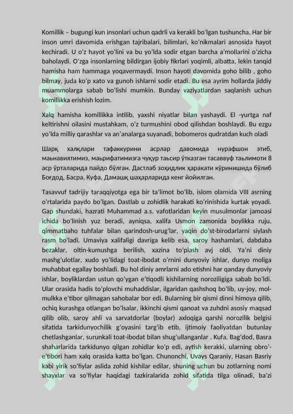 Tasavvuf tariqatlari va undagi komil inson haqidagi qarashlar.
