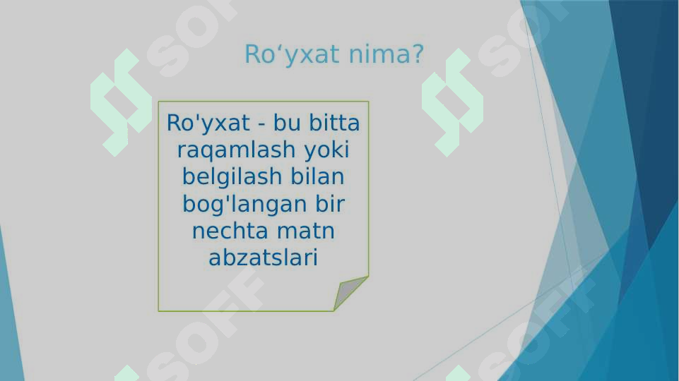 Belgili ro‘yxat yaratish