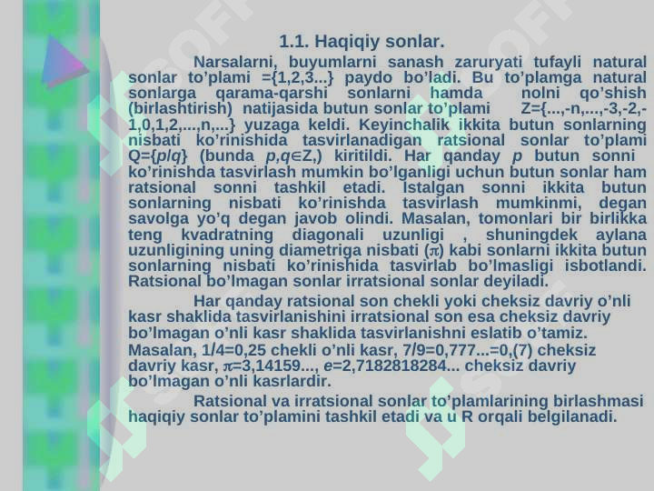 Haqiqiy sonlar. Koordinatalar usuli