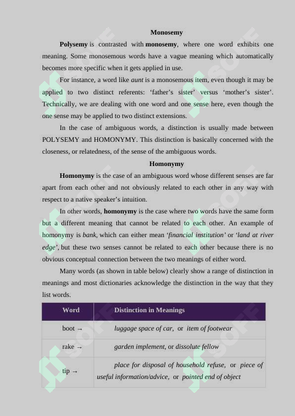 Differences between polysemy and monosemy