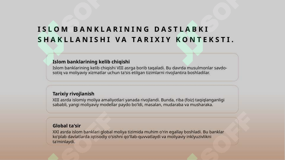 Islom banklarning kelib chiqishi va uning bank tizimi sifatida ...