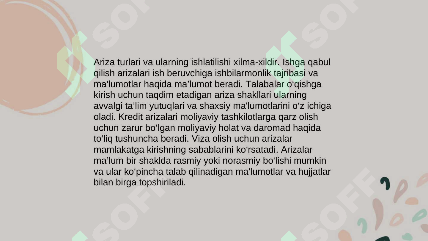 Ariza, bayonnoma, vasiyatnoma, dalolatnoma, ishonchnoma. Bildirishnoma ...