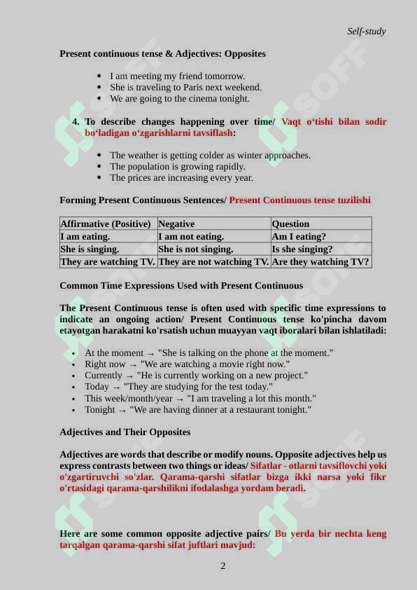Present Continuous tense Adjectives and Opposites
