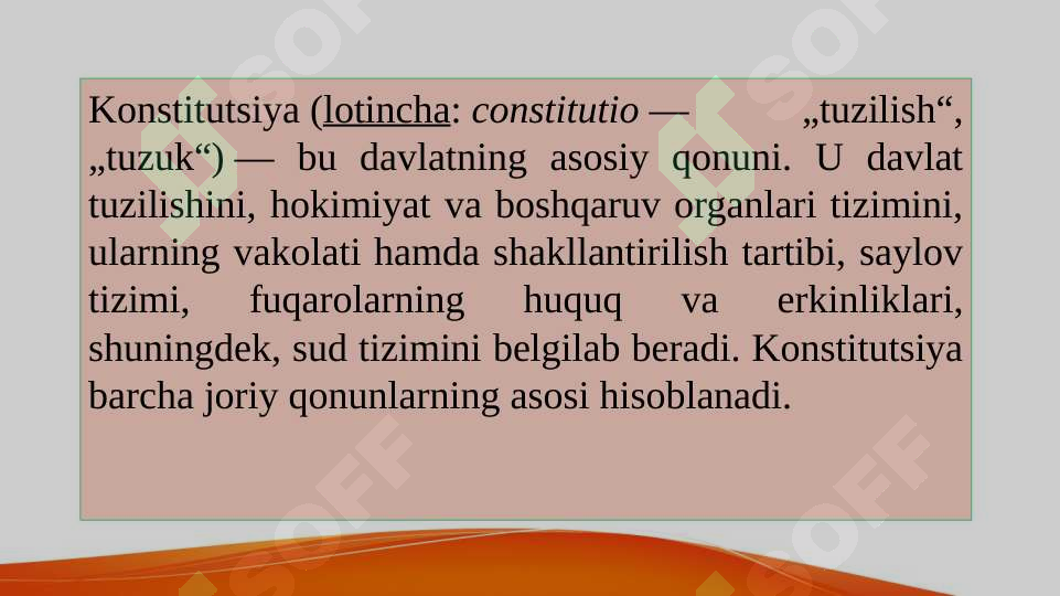 Konstitutsiya tushunchasi, mohiyati va belgilari. Konstitutsiyalarning ...