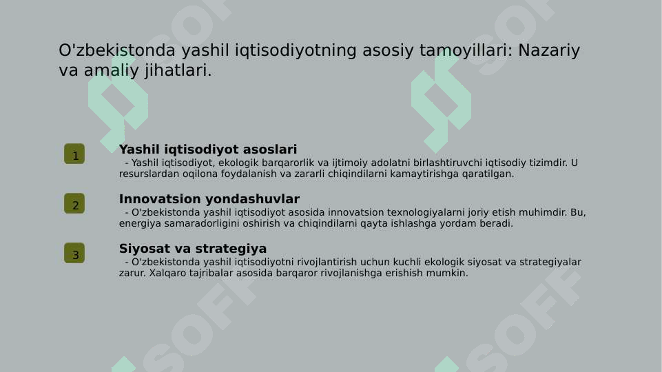 O'zbekiston " yashil iqtisodiyotni " shakllantirish va rivojlantirish ...