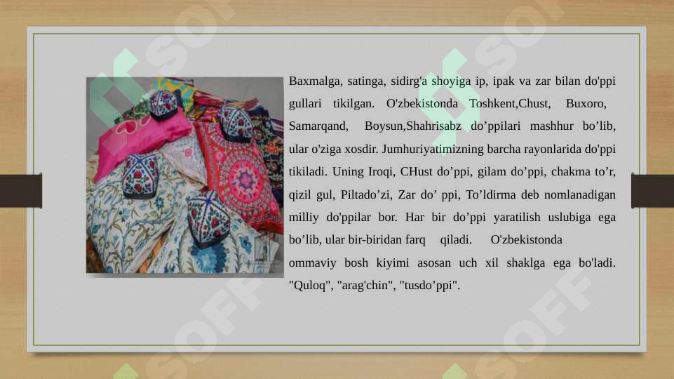 Bezakli va mazmunli kashtalar.