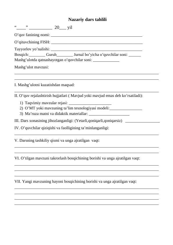 DARS TAHLILI BLANKASI