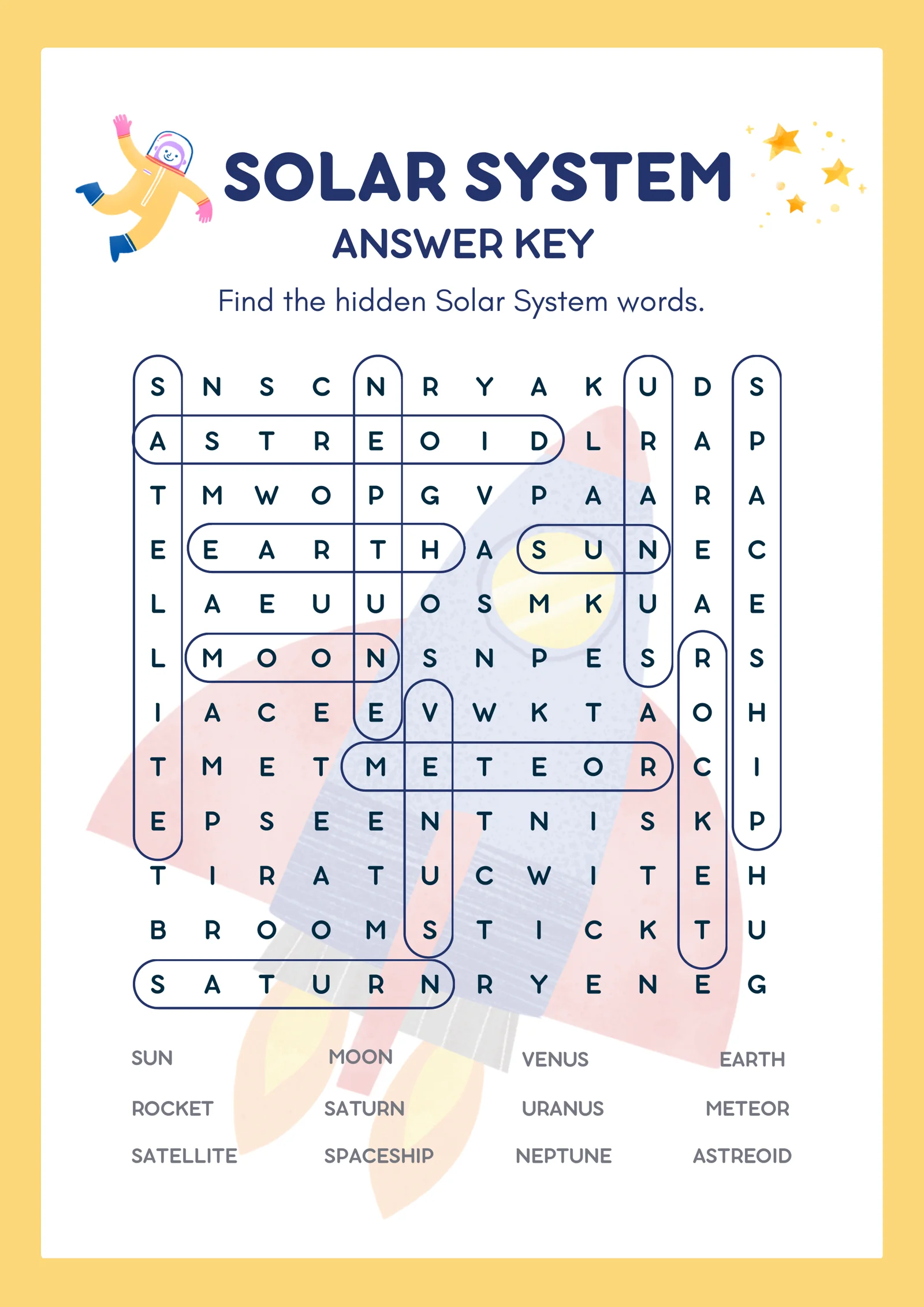 Quyosh tizimi: Qiziqarli "Wordsearch" va Javoblar kaliti (Solar System ...
